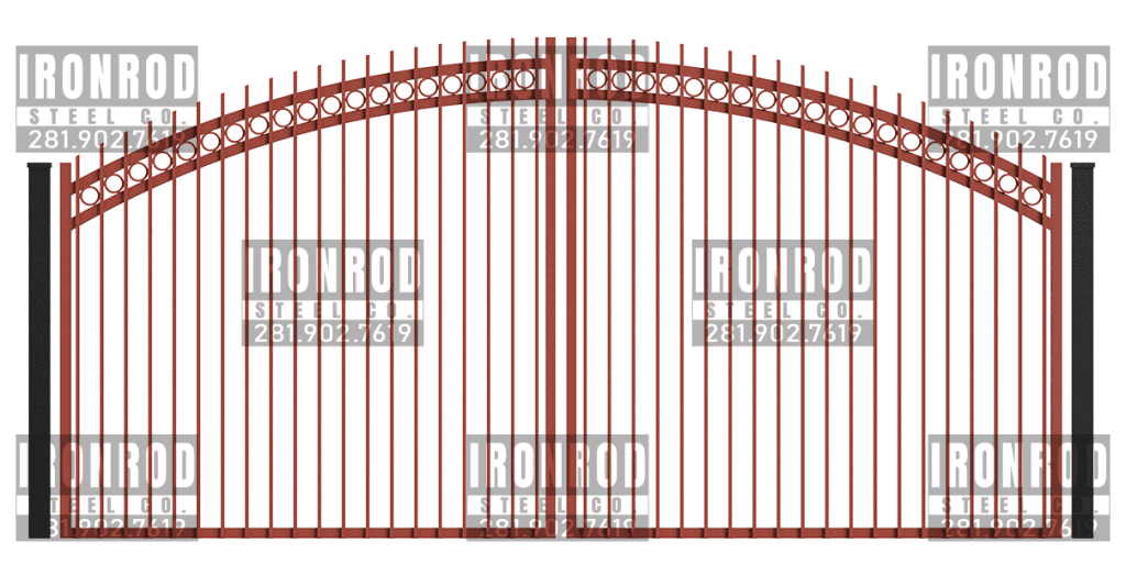 Arched Double Gates Extended Picket Rings Top – Ironrod Steel Co.
