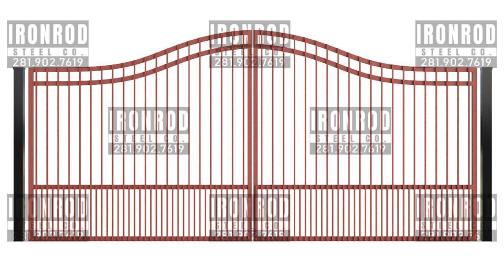 Compound Arched Double Gate Flush Top Puppy Pickets – Ironrod Steel Co.